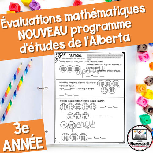 FRENCH Grade 3 Math Assessments | Mummabell Teaching R