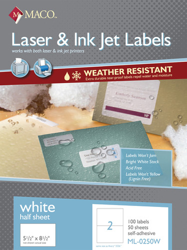 Laser/Inkjet White Weather Resistant Shipping Labels, 5.5"x8.5", 2 ...