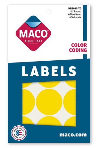 1-1/4" Dia. Color Coding Labels, Yellow Neon, 400/Bx | Maco