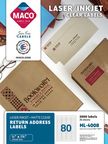 Laser/Inkjet Clear Return Address Labels, 1/2" x 1-3/4", 80/Sheet, 4000 ...
