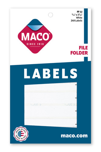 File Folder Labels, White, 9/16" x 3-7/16", 248/Bx | Maco