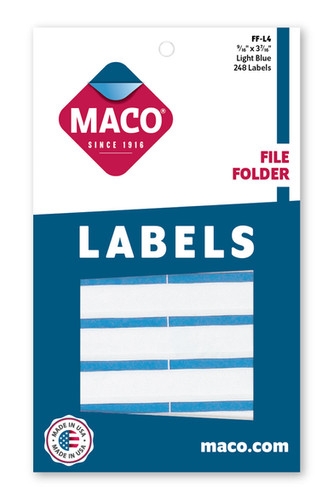 File Folder Labels, Light Blue, 9/16" x 3-7/16", 248/Bx | Maco