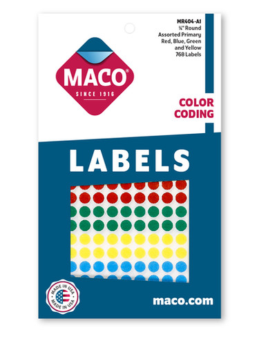 1/4" Dia. Color Coding Labels, Assorted Primary, 768/Bx | Maco