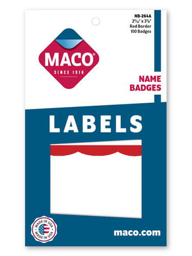 Peel & Stick & Laser/Inkjet Red Border Name Badges, 2-11/32" x 3-3/8 ...
