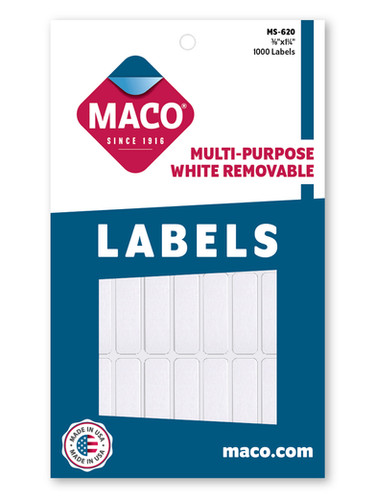 3/8" x 1-1/4" Rectangle Multi-Purpose White Removable Labels, 1000/Bx ...