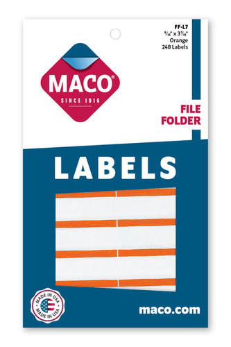 File Folder Labels, Orange, 9/16" x 3-7/16", 248/Bx | Maco