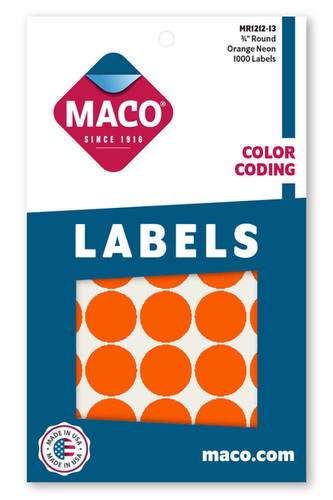 3/4" Dia. Color Coding Labels, Orange Neon, 1000/Bx | Maco