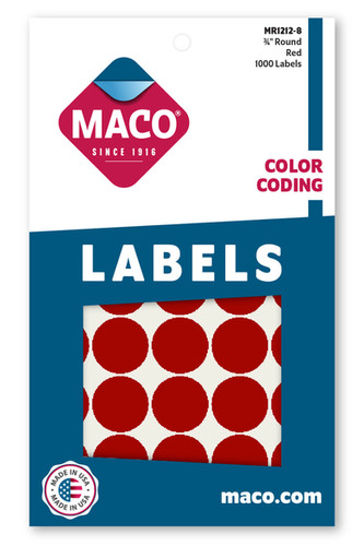 3/4" Dia. Color Coding Labels, Red, 1000/Bx | Maco