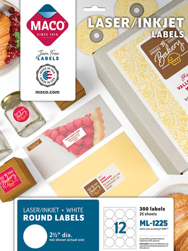 Laser/Inkjet White Round Labels, 2-1/2" Dia., 12/Sheet, 300 Labels/Pk ...