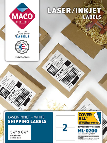 Laser/Inkjet COVER-ALL™ White Internet Shipping Labels, 5-1/2" x 8-1/2 ...