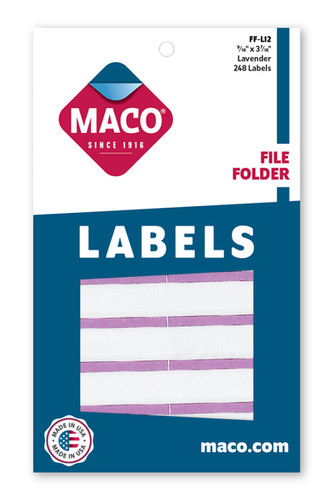 File Folder Labels, Lavender, 9/16" x 3-7/16", 248/Bx | Maco