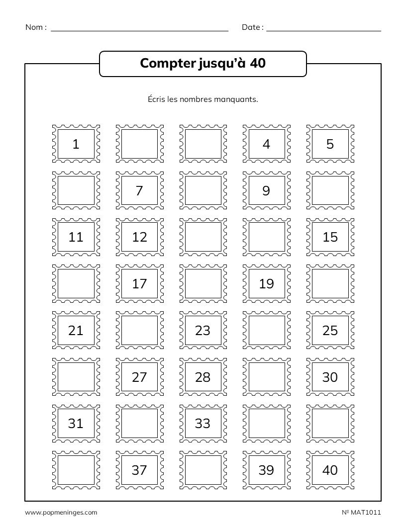 Compter jusqu'à 40 - Cases préremplies | PopMéninges