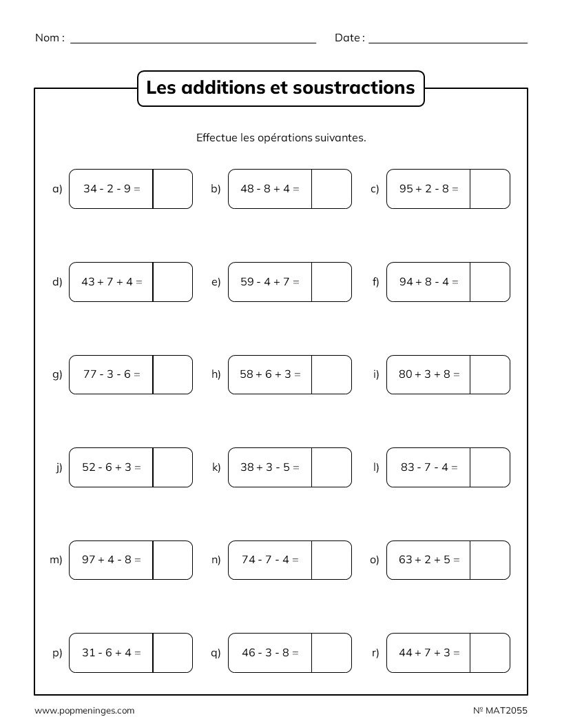 Additions et soustractions à 3 termes | PopMéninges