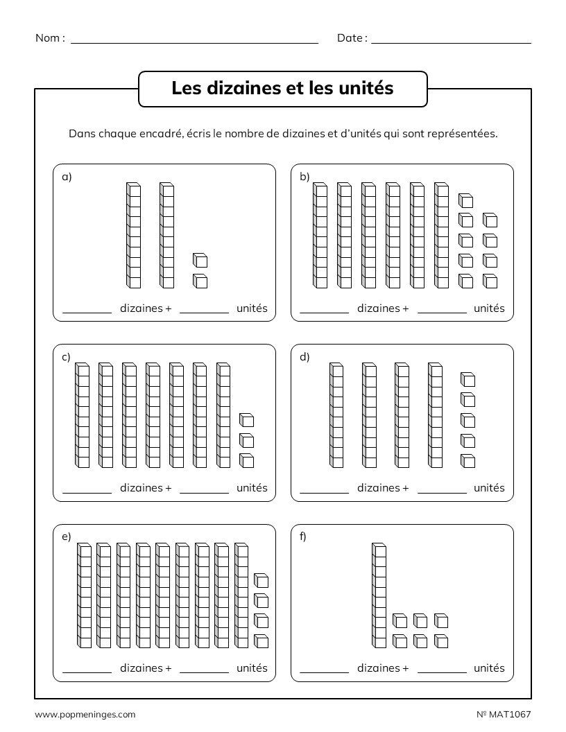 Les dizaines et les unités - Blocs à compter | PopMéninges