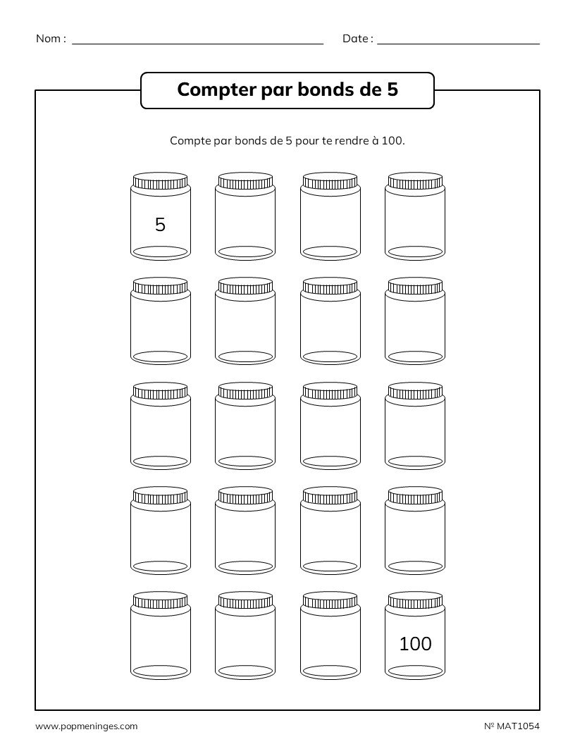 Compter par bonds de 5 jusqu'à 100 - Cases vides | PopMéninges