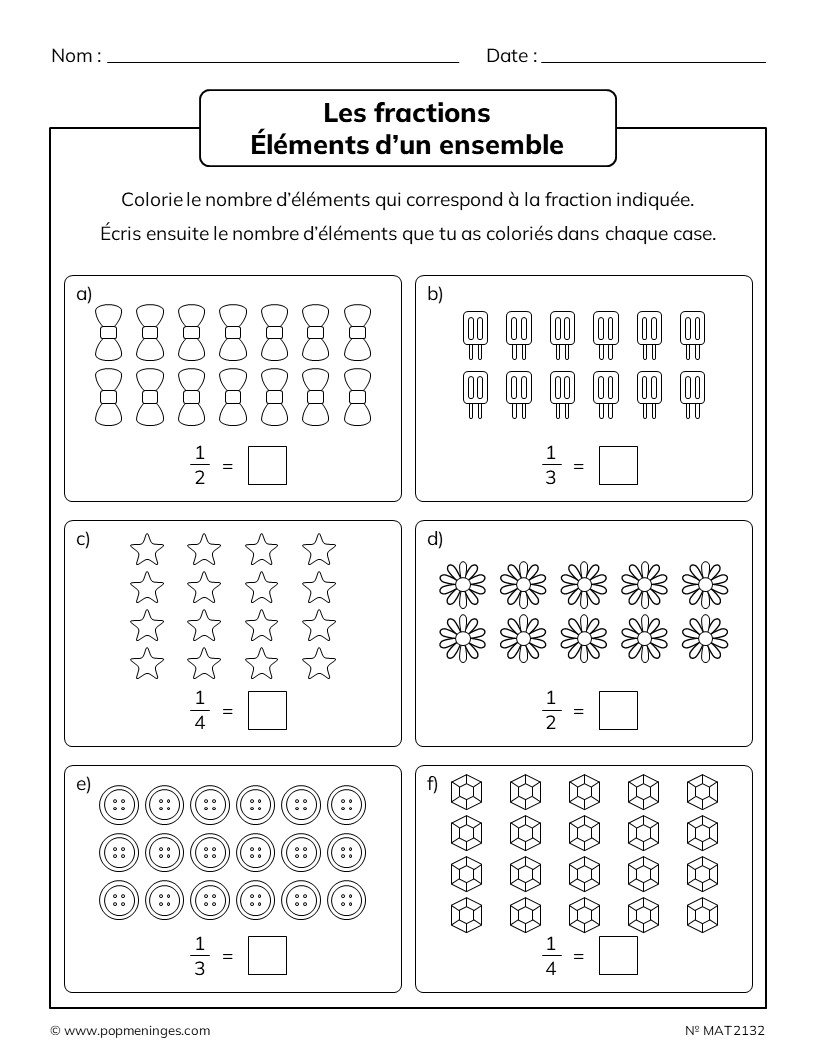 Les fractions - Éléments d'un ensemble (Fiche #2) | PopMéninges