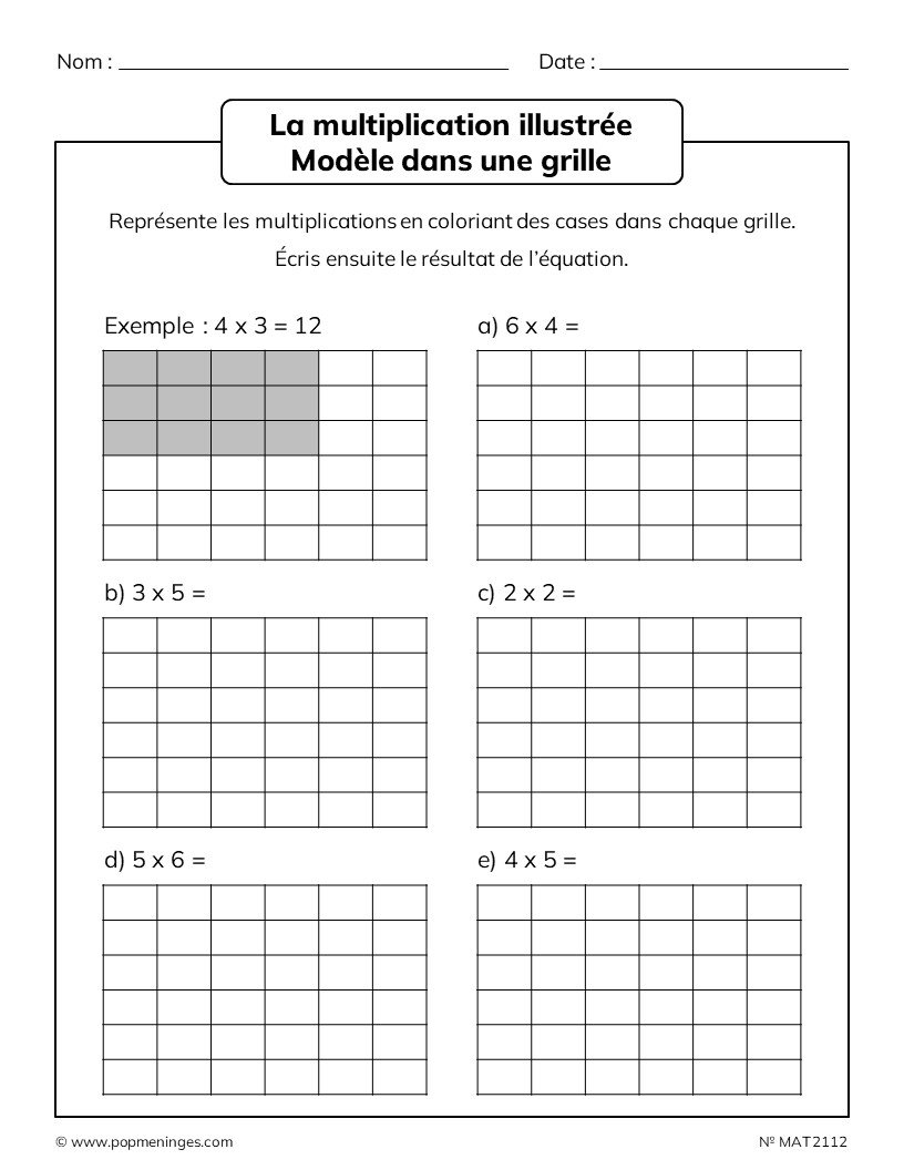 La multiplication illustrée - Modèle dans une grille (Fiche #1 ...