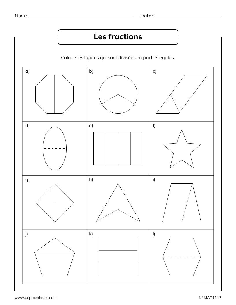 Les fractions - Figures à colorier | PopMéninges