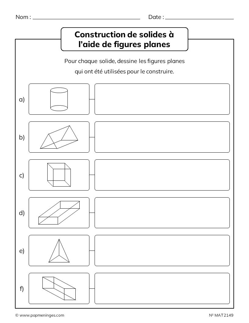 Construction de solides à l'aide de figures planes (Fiche #2) | PopMéninges