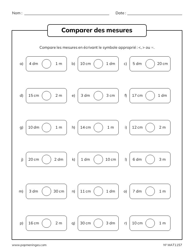 Comparer des mesures - cm, dm, m | PopMéninges