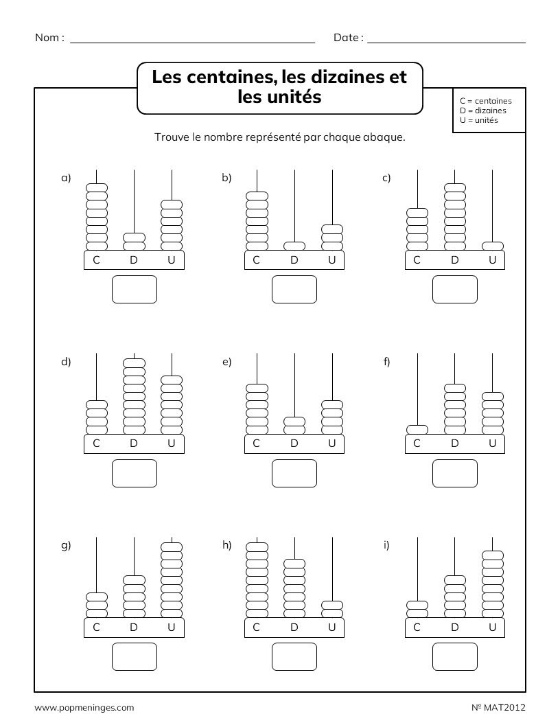 Les centaines, les dizaines et les unités - Lis un abaque | PopMéninges