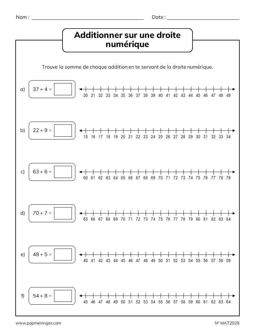Addition sur droite numérique - Nombres inférieurs à 100 | PopMéninges