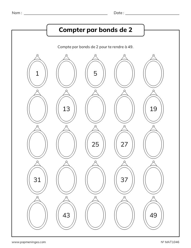 Compter par bonds de 2 jusqu'à 49 - Cases préremplies | PopMéninges