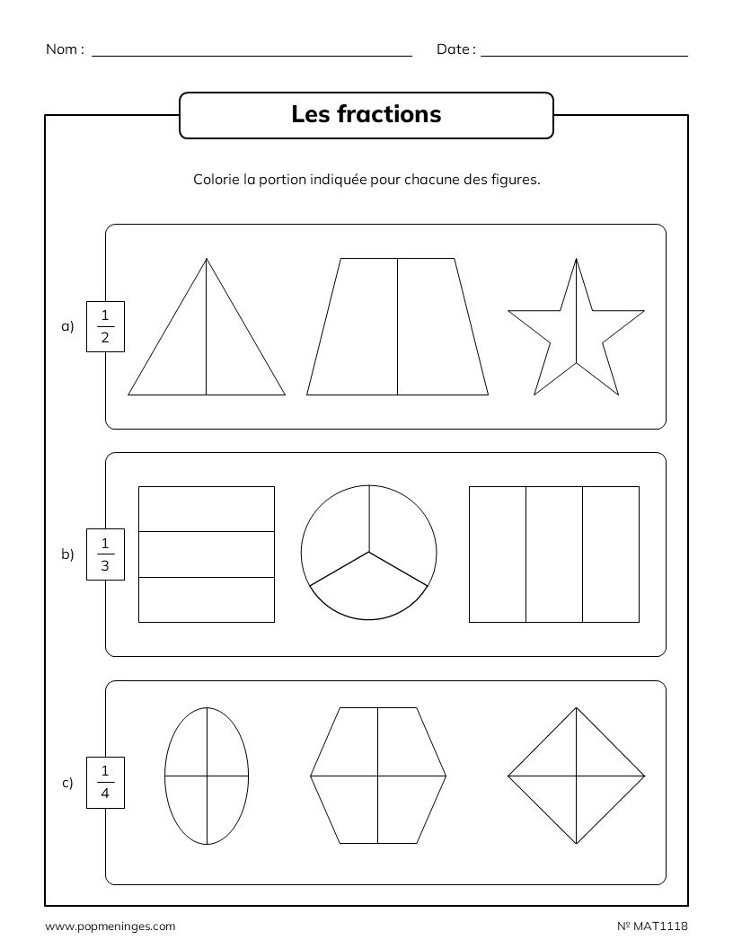 Les fractions - Portions de figures à colorier | PopMéninges