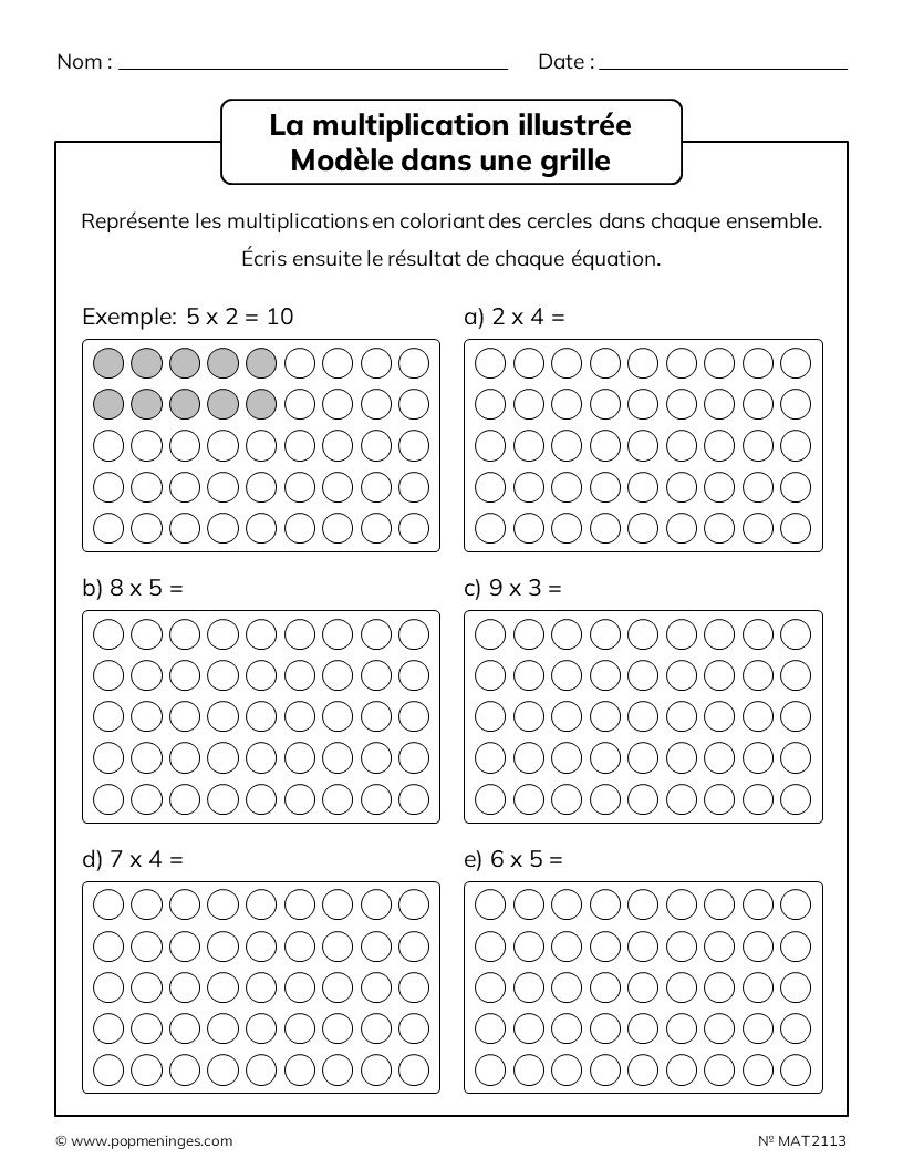 La multiplication illustrée - Modèle dans une grille (Fiche #2 ...