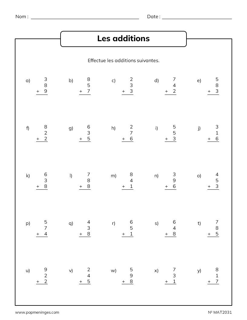 Addition de trois nombres à 1 chiffre | PopMéninges