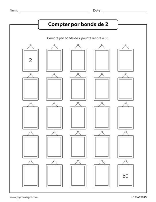 Compter par bonds de 2 jusqu'à 50 - Cases vides | PopMéninges