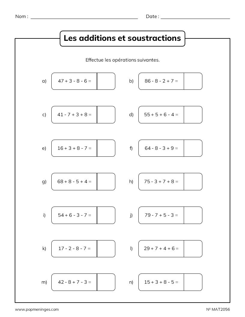 Additions et soustractions à 4 termes | PopMéninges