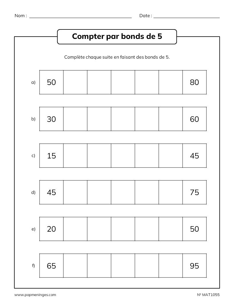 Compter par bonds de 5 - Suites à compléter | PopMéninges