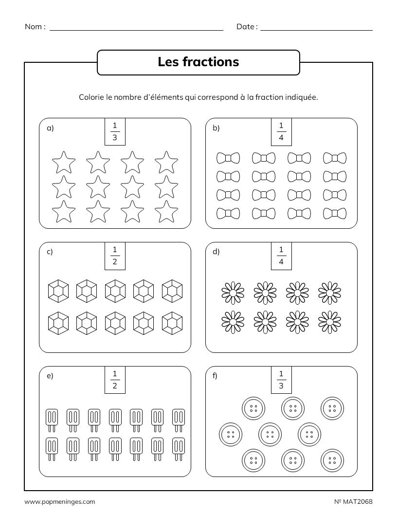 Les fractions - Éléments à colorier | PopMéninges