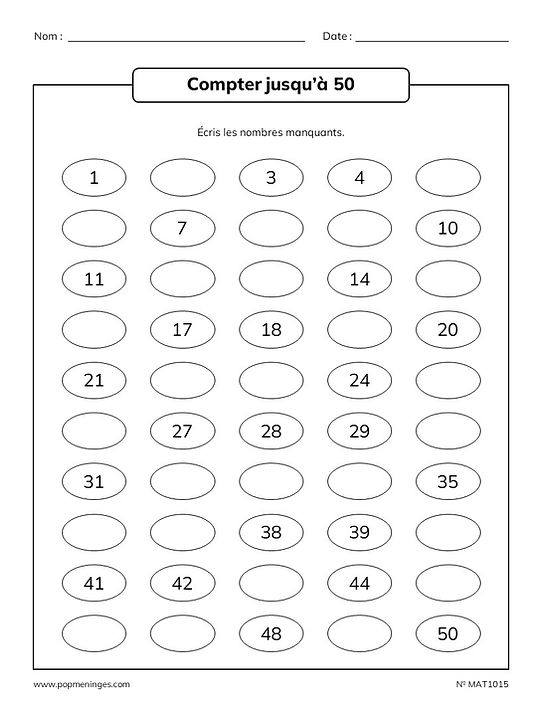 Compter jusqu'à 50 - Cases préremplies | PopMéninges