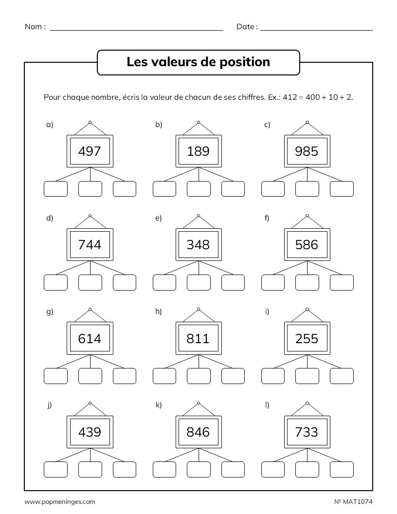 Les valeurs de position - Nombres inférieurs à 1000 | PopMéninges