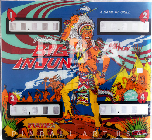 Big Injun Gottlieb Backglass | Pinball Art USA