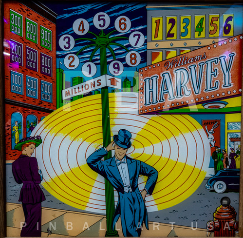Harvey 1951 Williams Backglass | Pinball Art USA