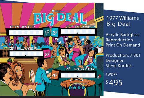 Big Deal 1977 Williams #WD77 | Pinball Backglass