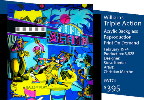 Triple Action 1974 Williams #WT74 | Pinball Backglass