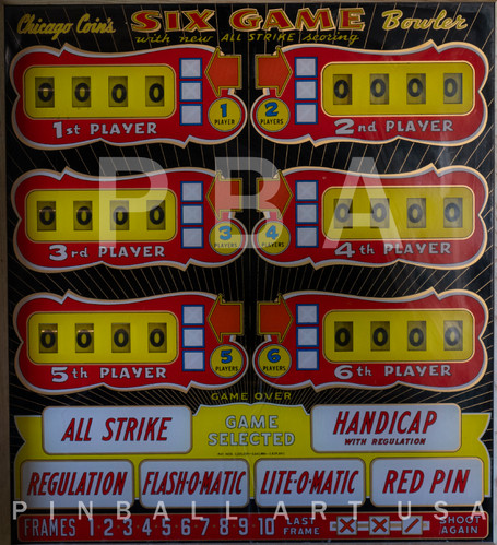 Six Game Bowler Chicago Coin Backglass | Pinball Art USA