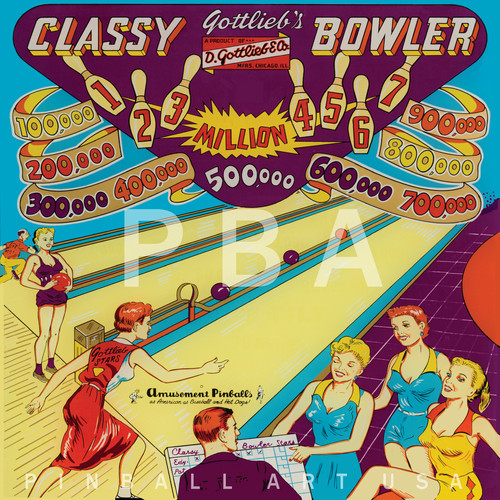 Classy Bowler | Gottlieb | backglass art print | Pinball Art USA