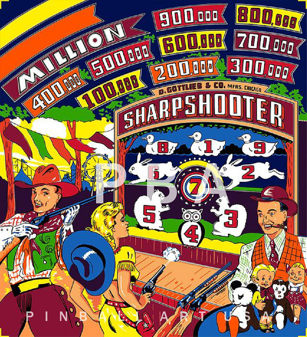 Sharpshooter 1949 Gottlieb Backglass | Pinball Art USA