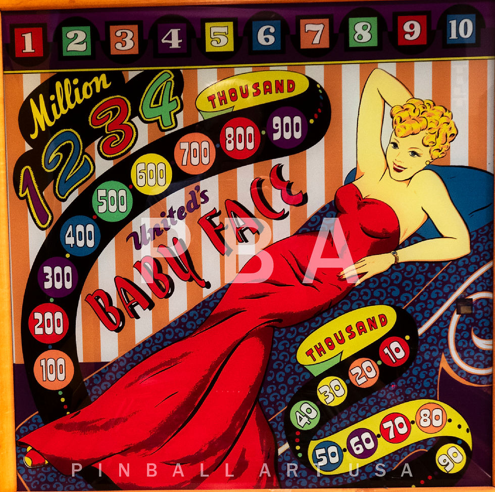 Baby Face 1948 United Backglass | Pinball Art USA