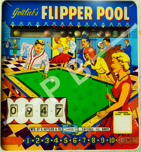 Flipper Pool 1965 Gottlieb Backglass | Pinball Backglass