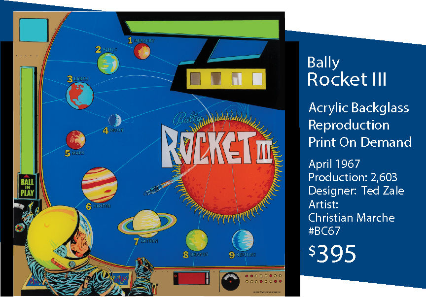 Rocket III 1967 Bally #BC67 | Pinball Backglass