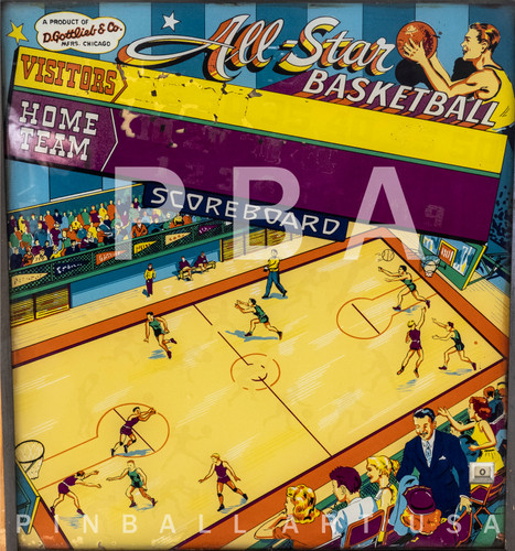 All Star Basketball 1952 Gottlieb Backglass | Pinball Art USA