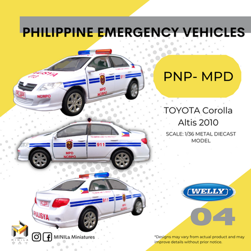 04 [1/36 scale Toyota Altis] PNP-MPD (Philippine Emergency Vehicles ...