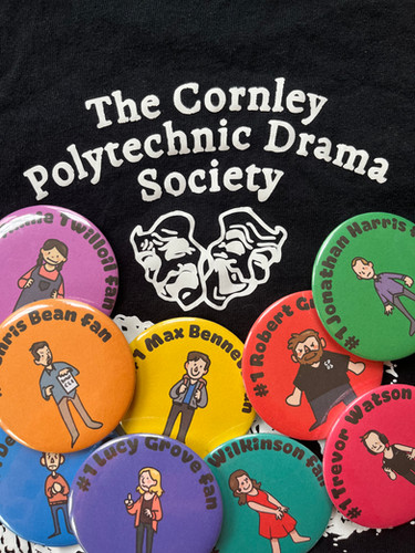 Cornley Polytechnic Drama Society fan buttons | FlusteredCreative