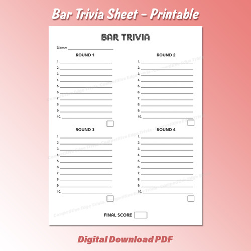 Bar Trivia Sheet - printable | Competitive Edge